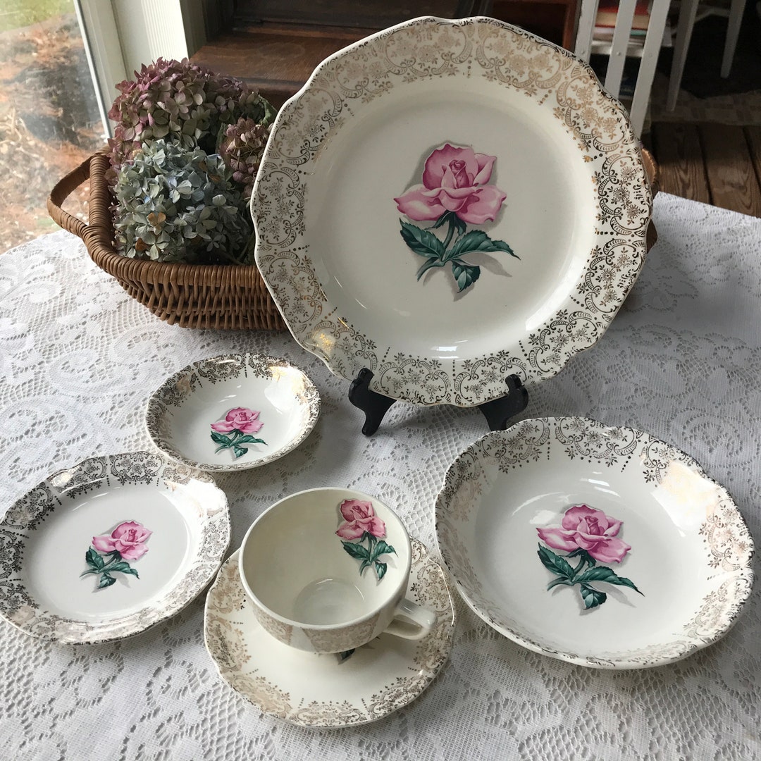 Vintage Luraline 22K Warranted Rose Filigree Six-piece Place - Etsy