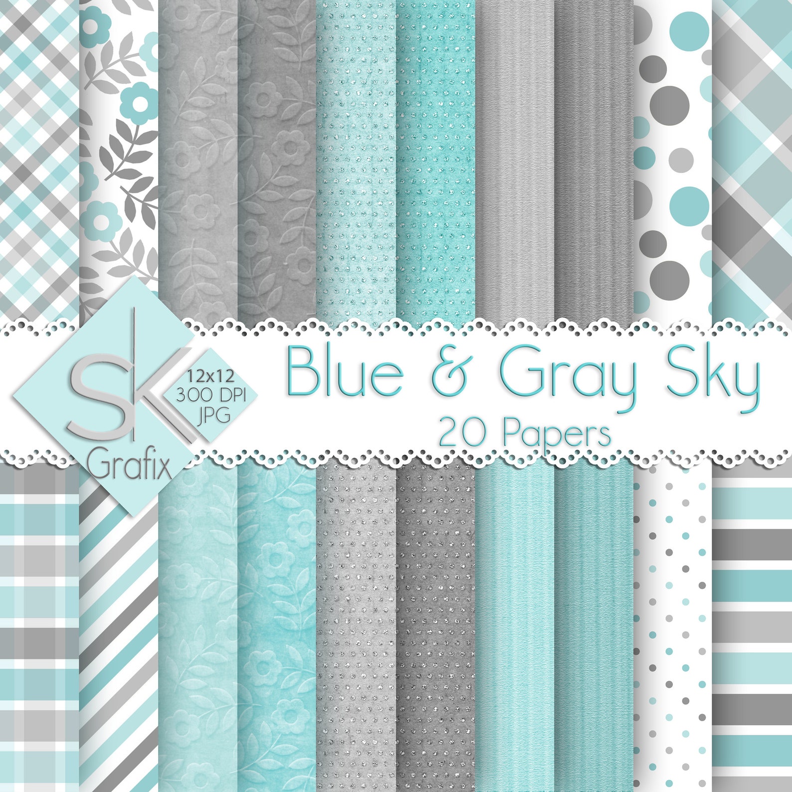 Blue and Gray Sky - Digital Paper Pack / Printable Scrapbook Paper ...
