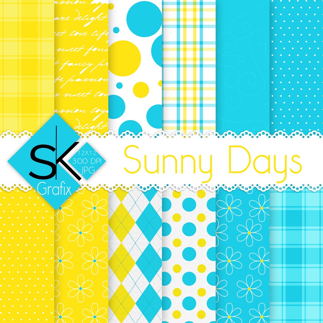 Sunny Days - Digital Paper Pack - Yellow / Teal / Blue/ Bright Colors ...