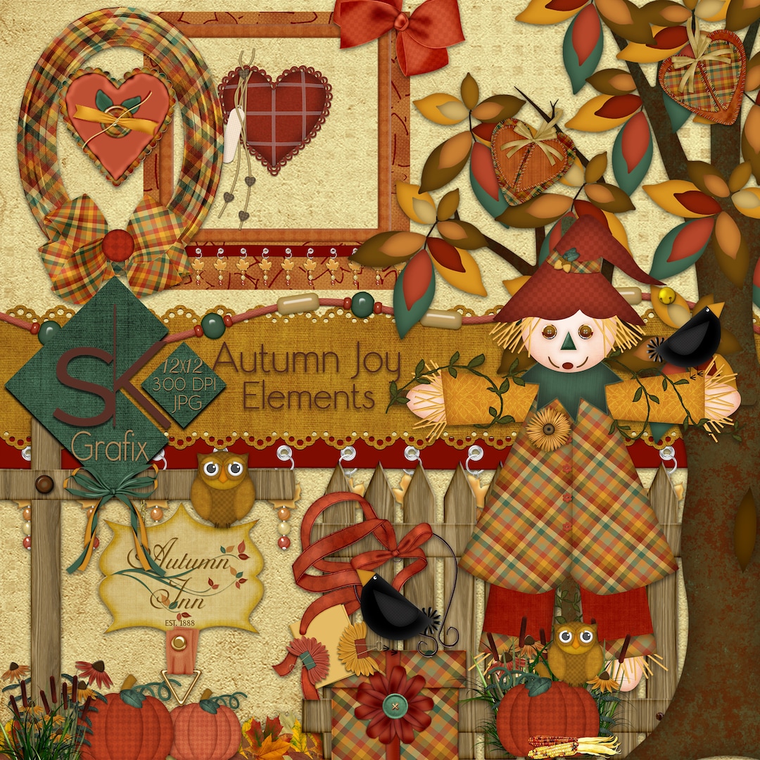 Autumn Joy Digital Clip Art Elements Set - Autumn Colors / Colorful ...