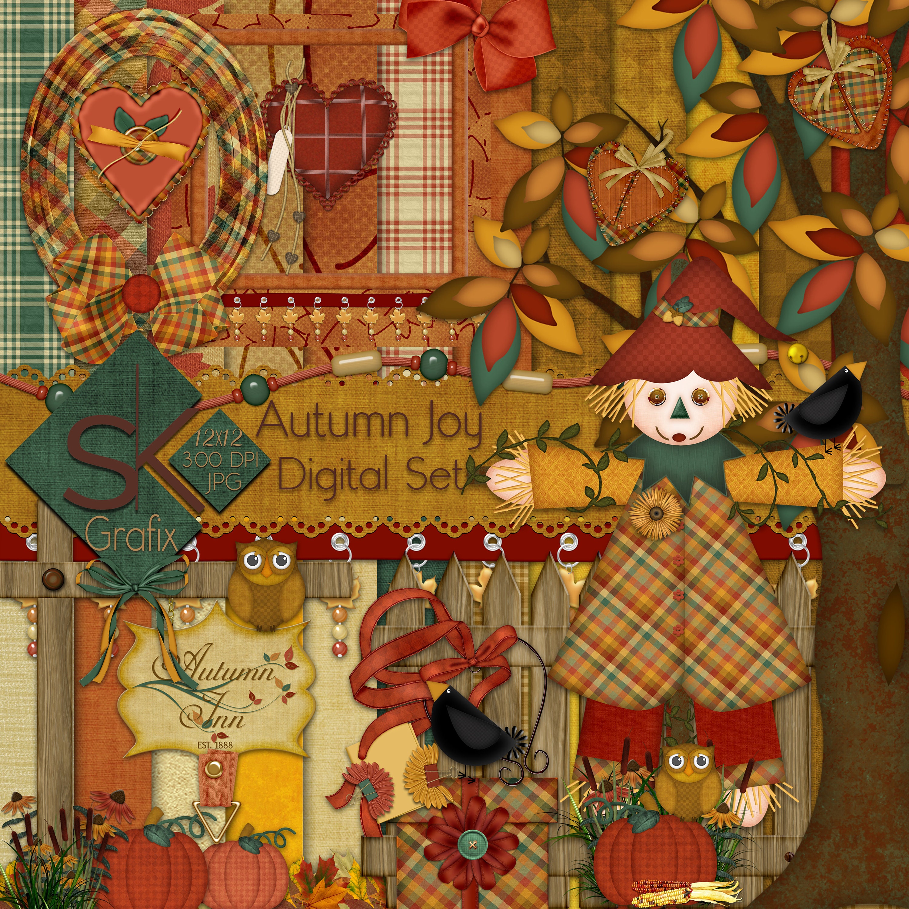 Autumn Joy Digital Papers and Clip Art Set - Autumn Colors / Colorful ...