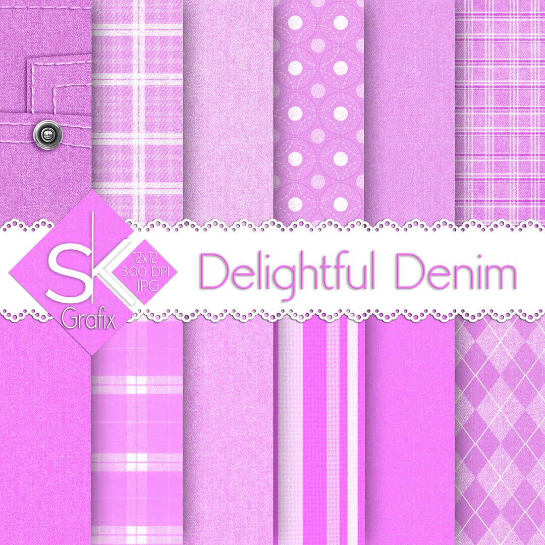 Delightful Denim - Digital Paper Pack - Pink Denim / Printable ...