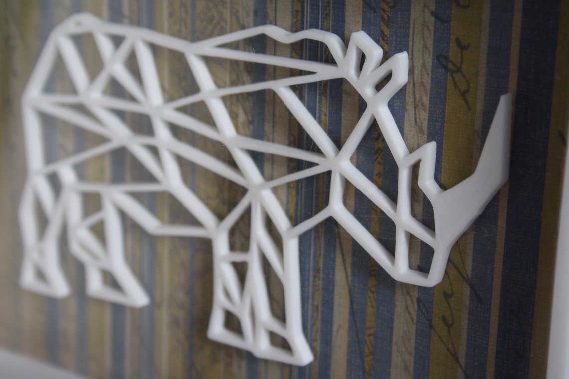 Rhinoceros Frame White 3D Print Faceted Rhino Origami Animal - Etsy