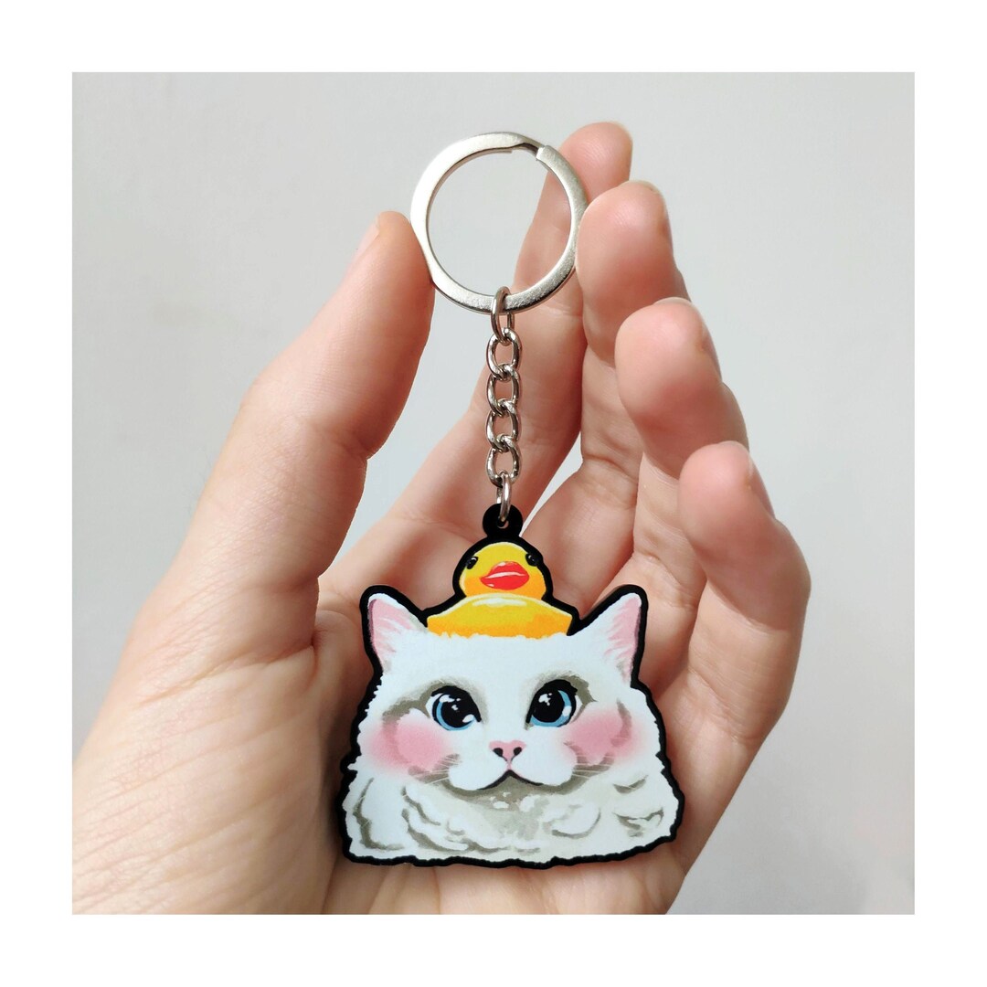 Keyring Black Acrylic Ducky Cat Meme Cat Keychain - Etsy