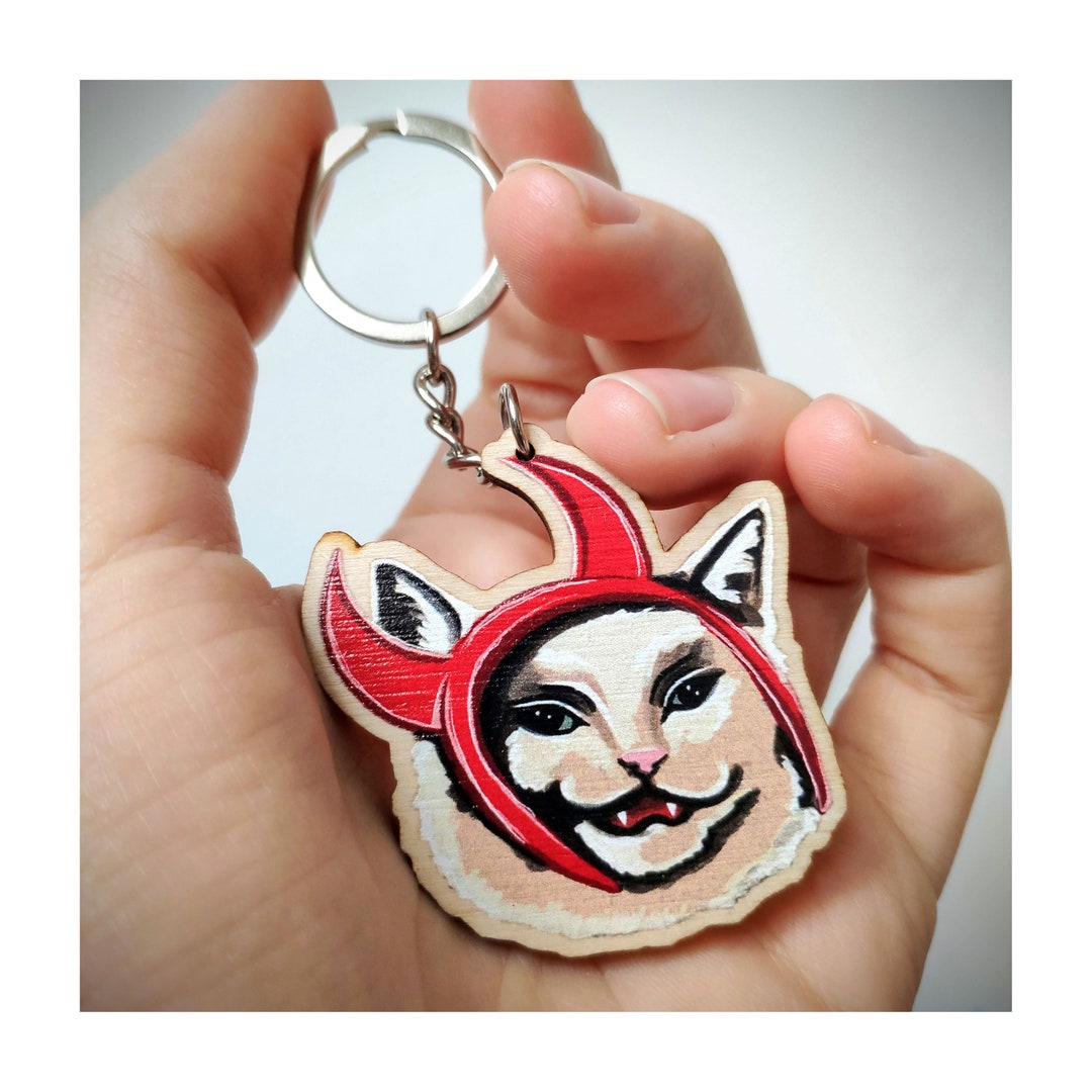 Wooden Keyring Devil Cat Meme Cat Keychain - Etsy
