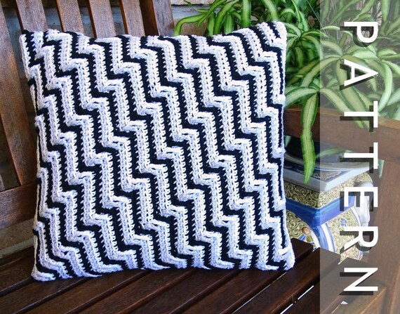 Mosaic Crochet Cushion Cover Pattern Zig Zag Scandi - Etsy