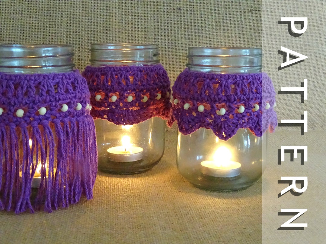 3 X PDF Crochet Candle Cozy Pattern | Crocheted Mason Jar Covers ...