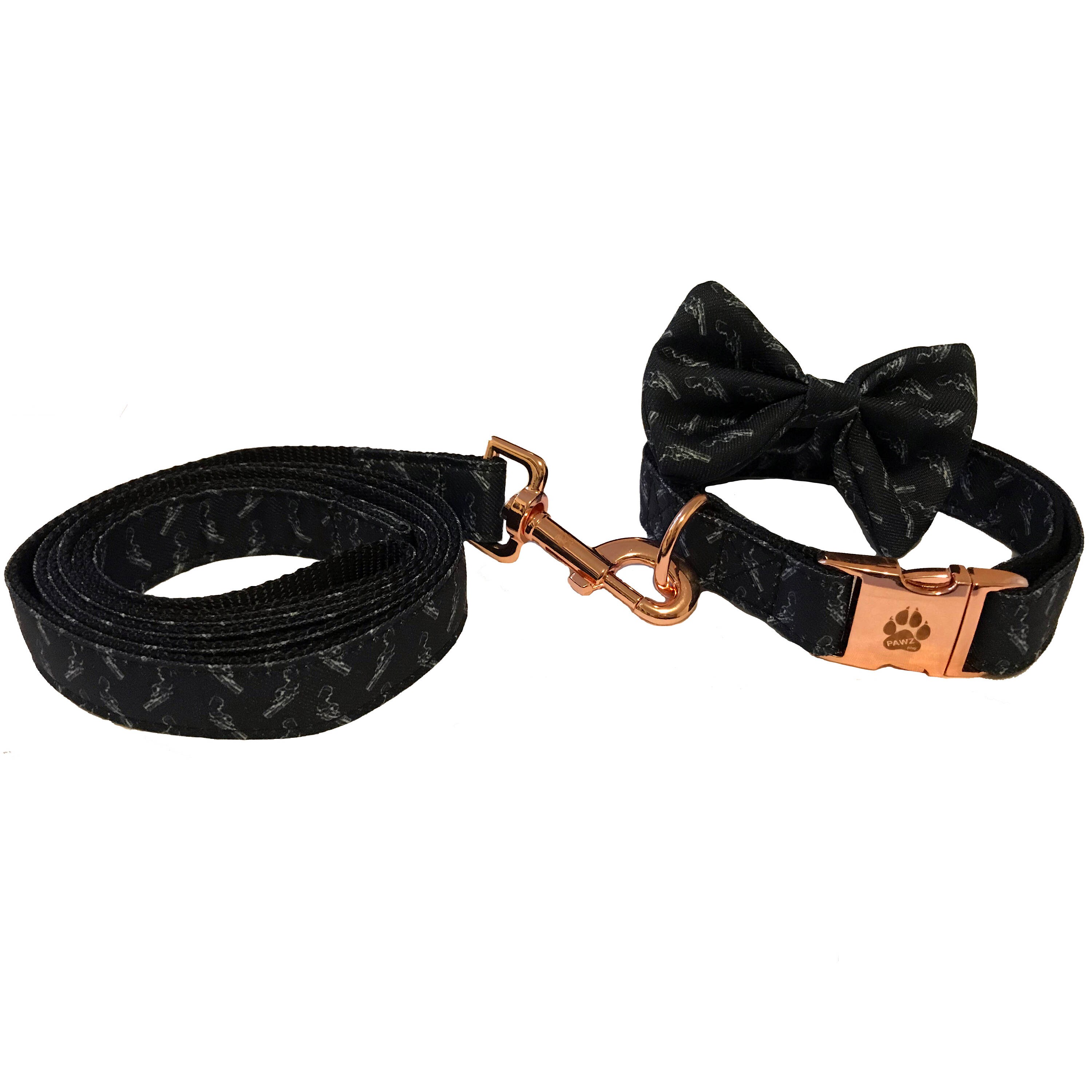 Black Gun Printed Dog Bow Collar & Leash Set With Rose Gold - Etsy ...