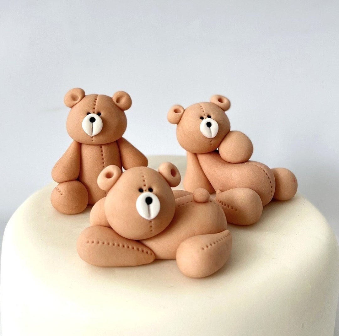 Edible Teddy Bear Cake Toppers – Set of 3 – Fondant Icing Bears – Baby ...