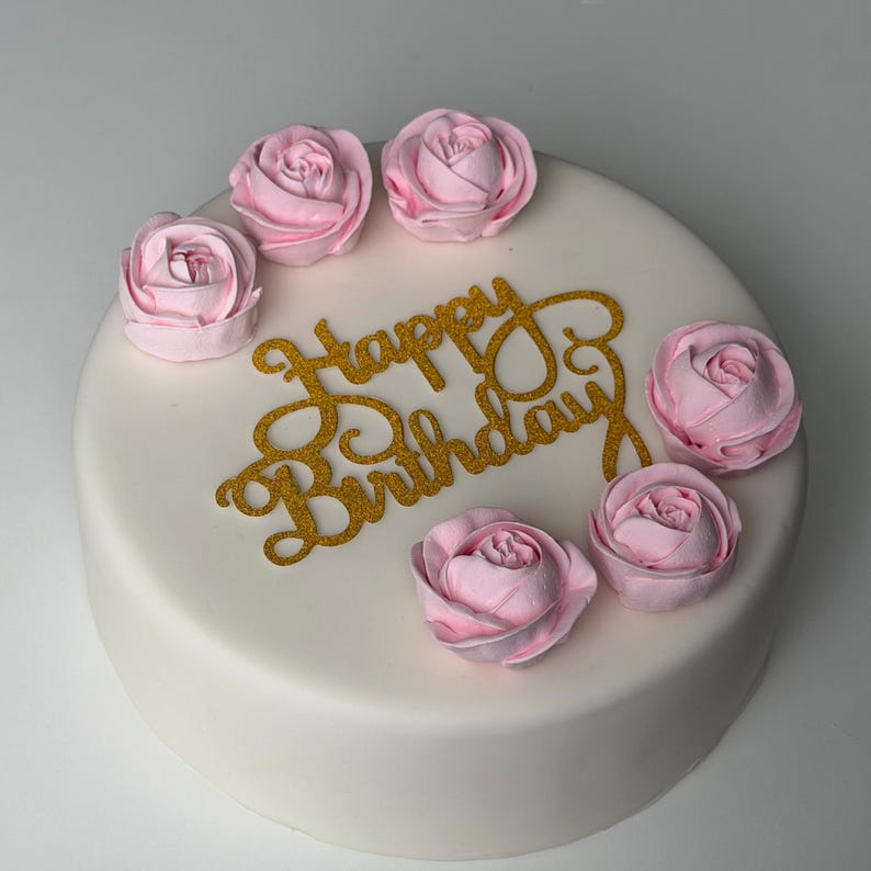 6 Edible Roses Cake Toppers Marshmallow Flowers Birthday Wedding Cake ...