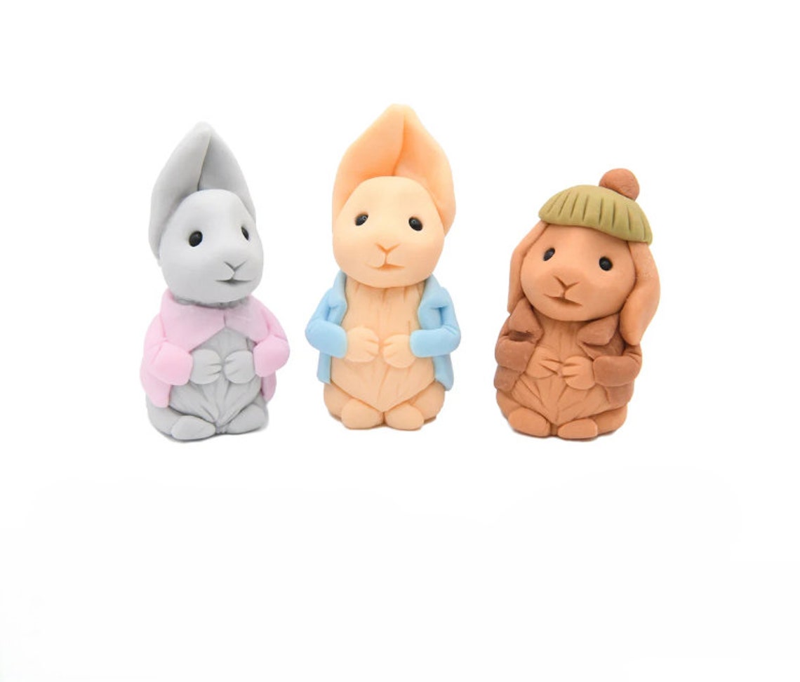 Personalized Bunny Cake Topper Set, Edible Fondant Rabbit Decoration ...