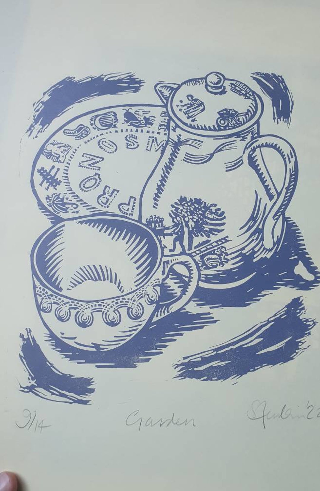 Eric Ravilious Garden, Persephone and Alphabet China Linocut. Grey on ...