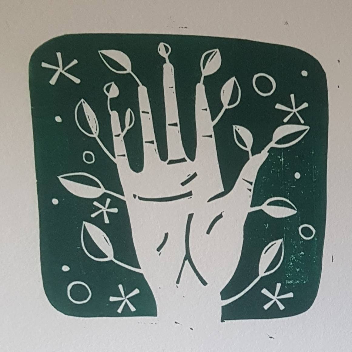 Linocut 'hand and Nature' Hand Made Print Green - Etsy
