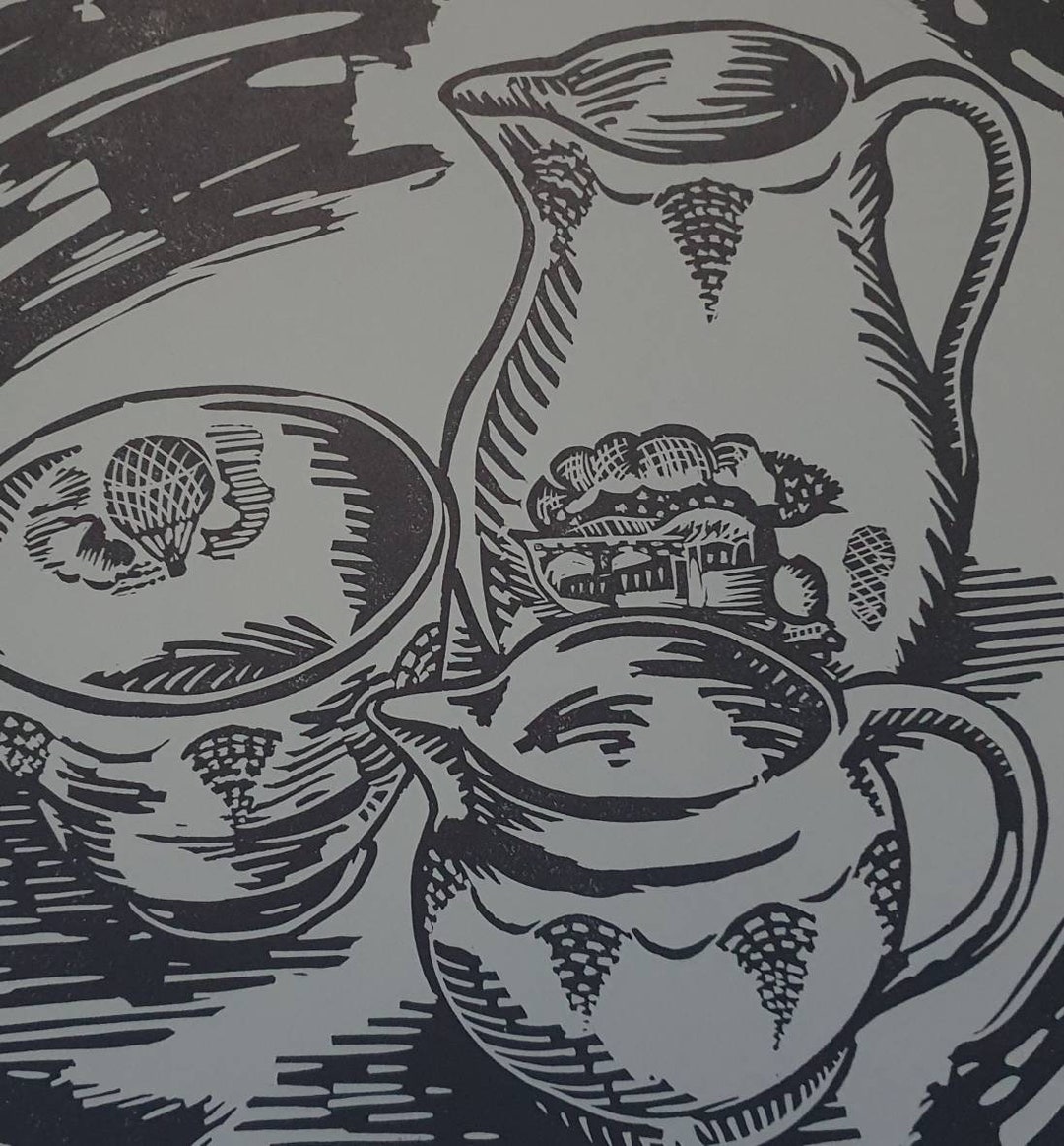 Eric Ravilious 'travel' China Still Life Linocut. Dark Grey on Grey ...