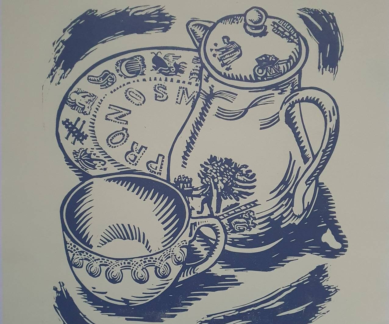 Eric Ravilious Garden, Persephone and Alphabet China Linocut. Grey on ...