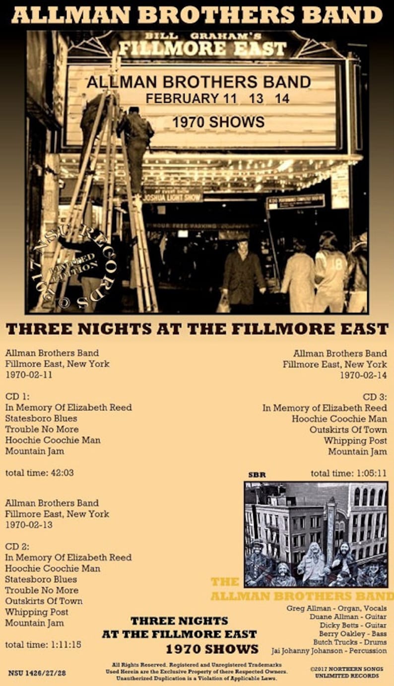 The Allman Brothers Live at the Fillmore East 1970 Febuary LTD 3CD OOP ...