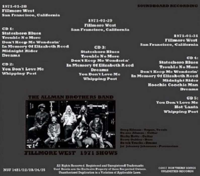 The Allman Brothers 3 More Nights at the Fillmore West 1971 January LTD ...