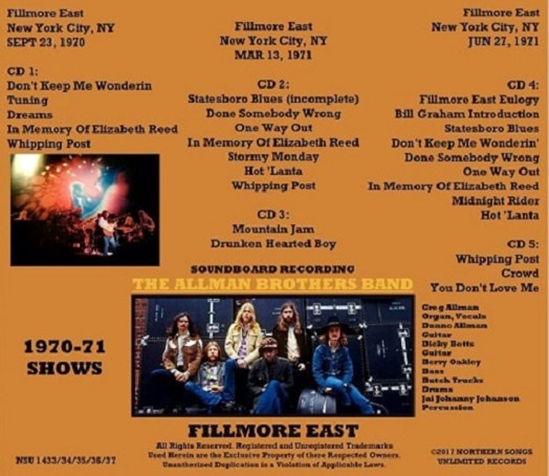 The Allman Brothers 3 More Nights at the Fillmore East 1971 LTD 5CD OOP ...