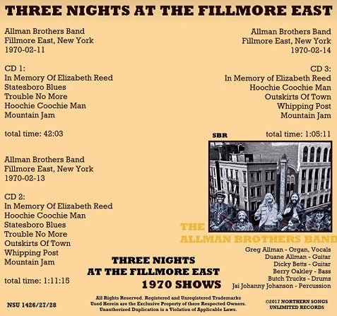 The Allman Brothers Live at the Fillmore East 1970 Febuary LTD 3CD OOP ...