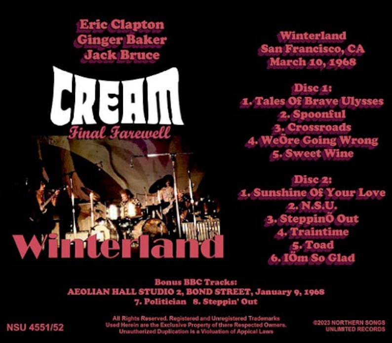 Cream Live Final Farewell Winterland 1968 March10th Ltd 2cd - Etsy