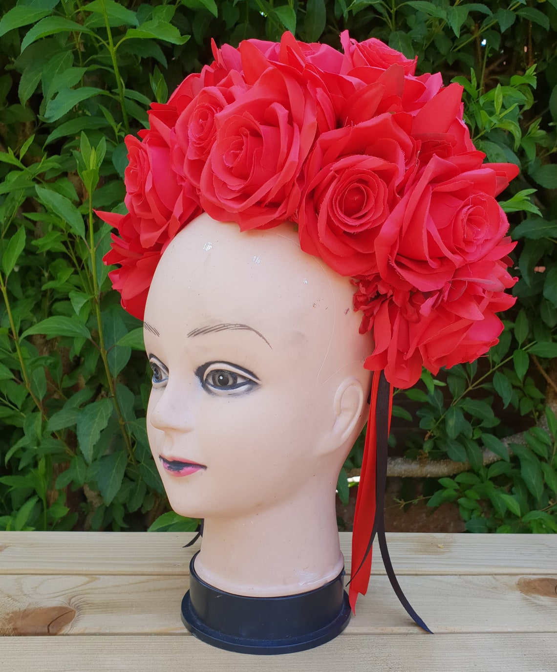Red Spanish Flamenco Floral Rose Headdress With Ribbons - Etsy