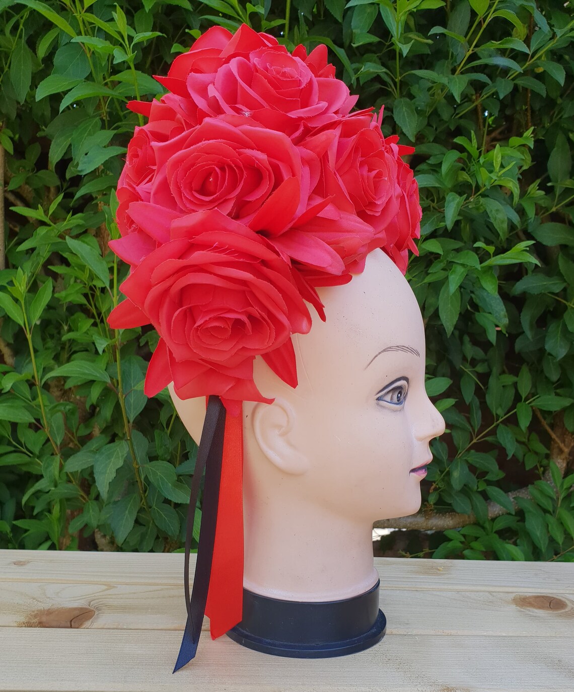 Red Spanish Flamenco Floral Rose Headdress With Ribbons - Etsy