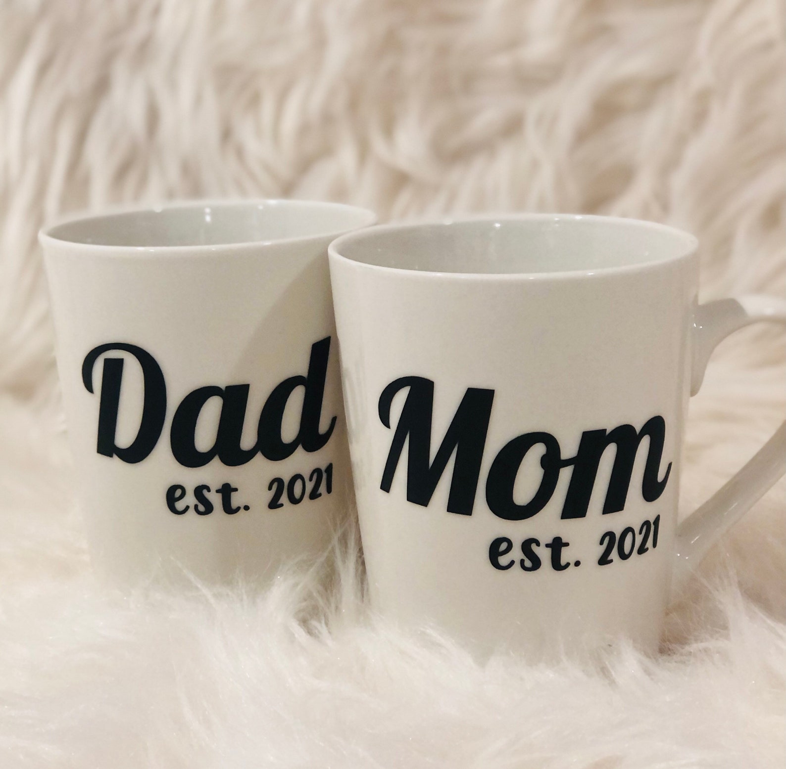 New Parents Mom and Dad Coffee Mugs Set Tea Cups Established Date - Etsy