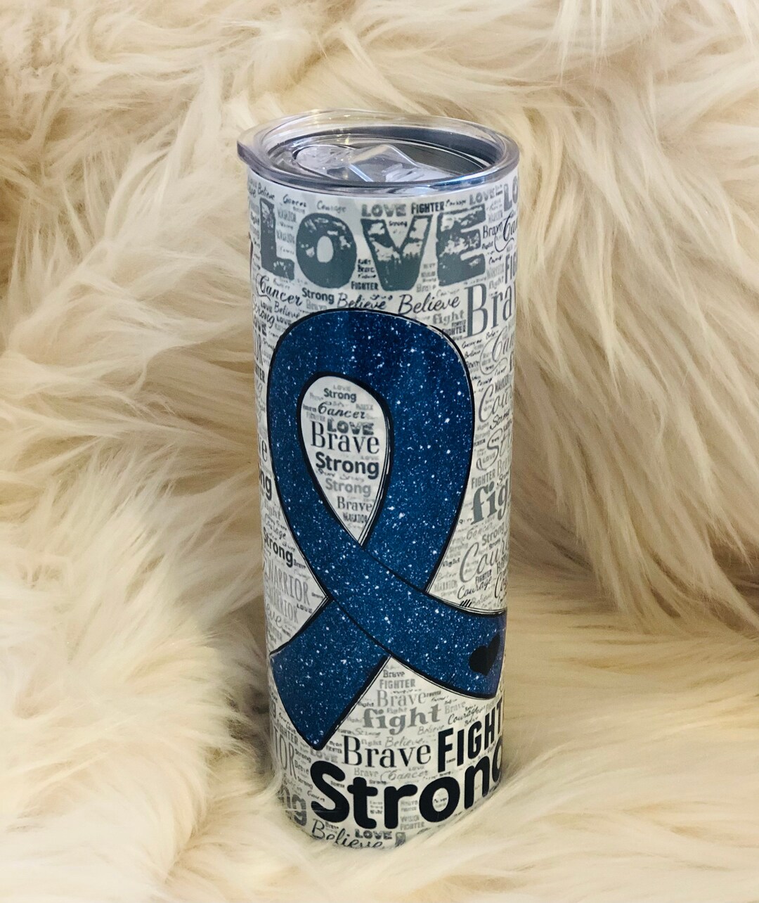 Custom Tumbler. Colon Cancer Awareness Tumbler. Blue Ribbon Tumbler ...
