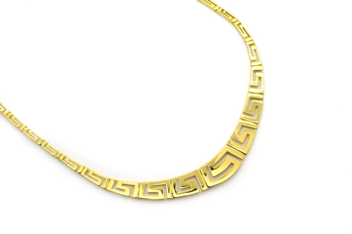 Greek Key Gold Necklace, 14K Solid Gold Necklace, Greek Meander ...