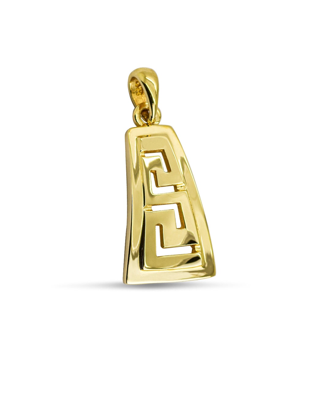 Greek Key 14K Solid Gold Pendant, Handmade Meander Charm - Etsy