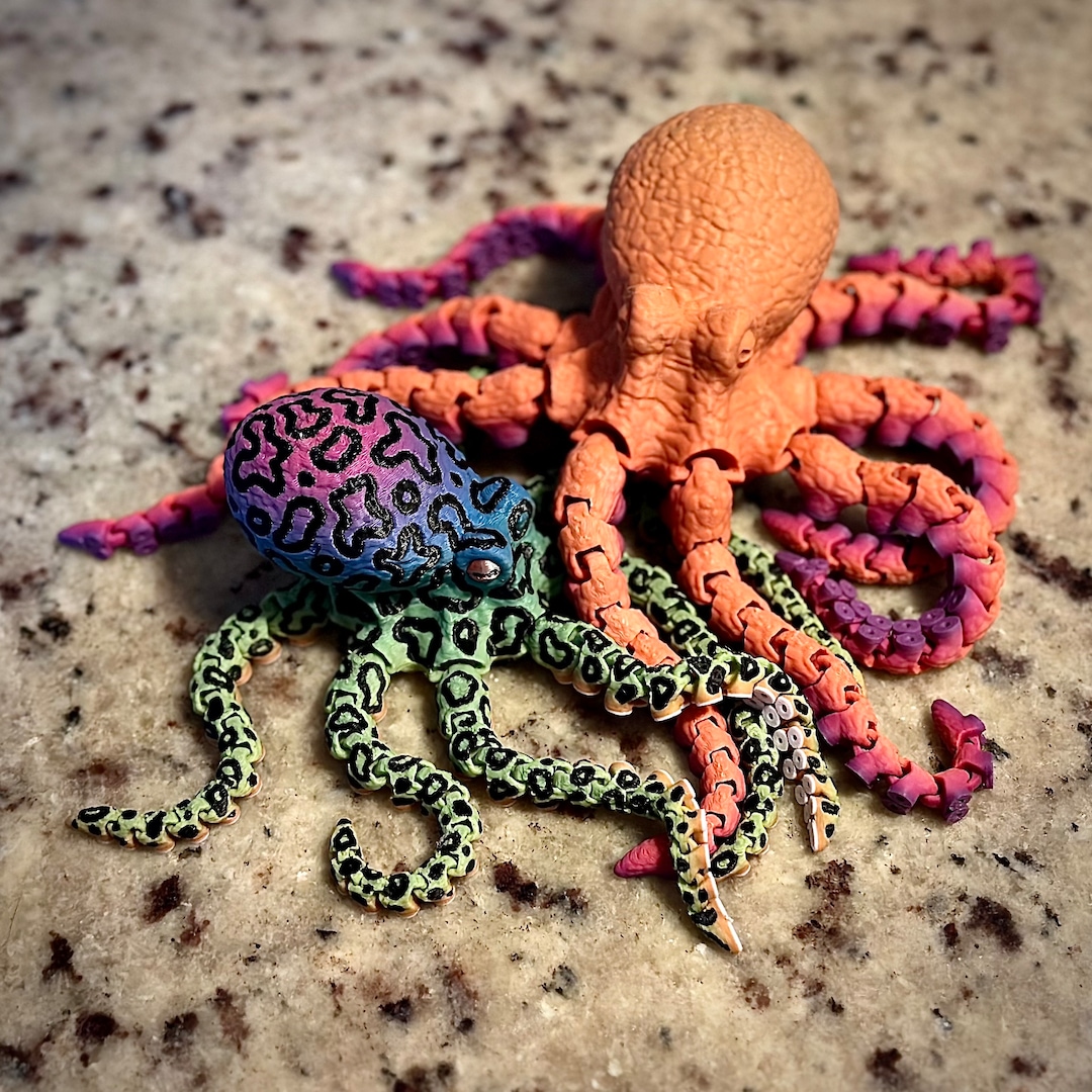 Lifelike Articulated Octopus Fidget Toy - 3D Printed Sensory Desk Toy ...