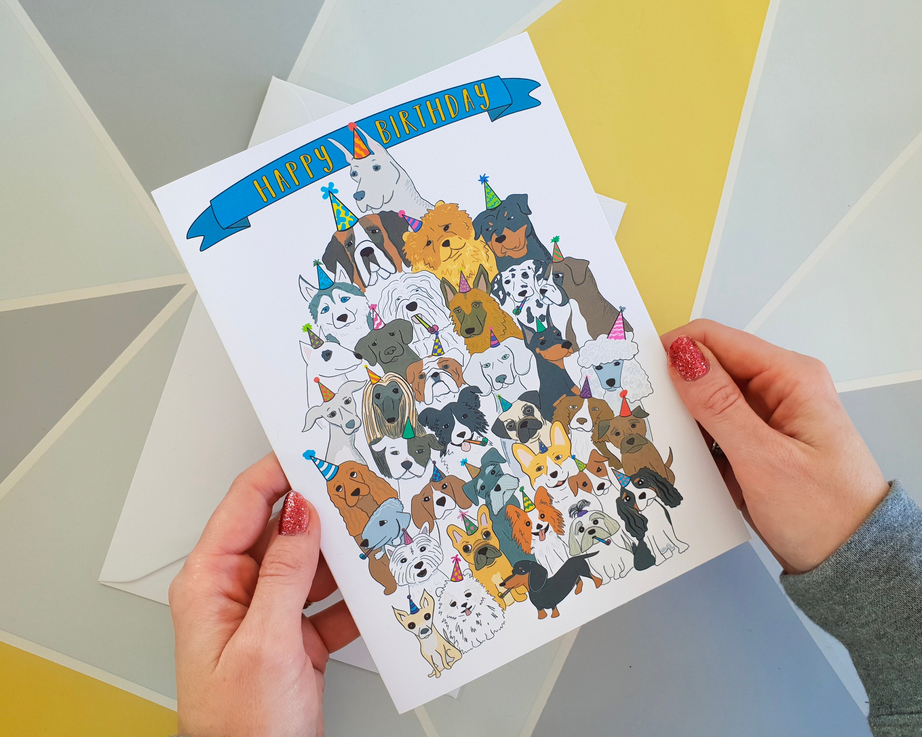 Cute Dogs Birthday Card Dog Drawing Card Dog Birthday Party - Etsy