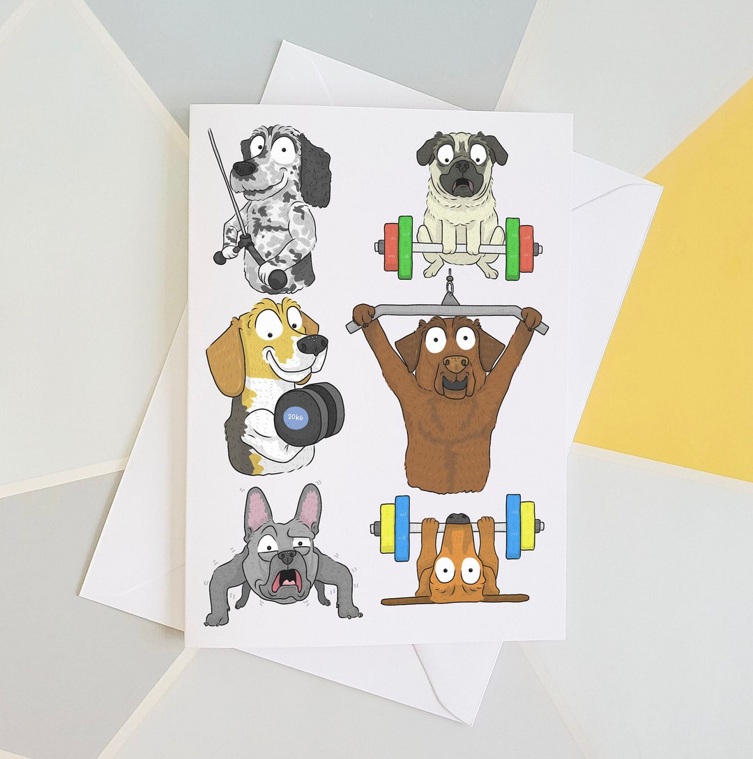 Gym Dogs Card, Funny Dog Card, Fitness Dogs, Workout Card, Gym Birthday ...