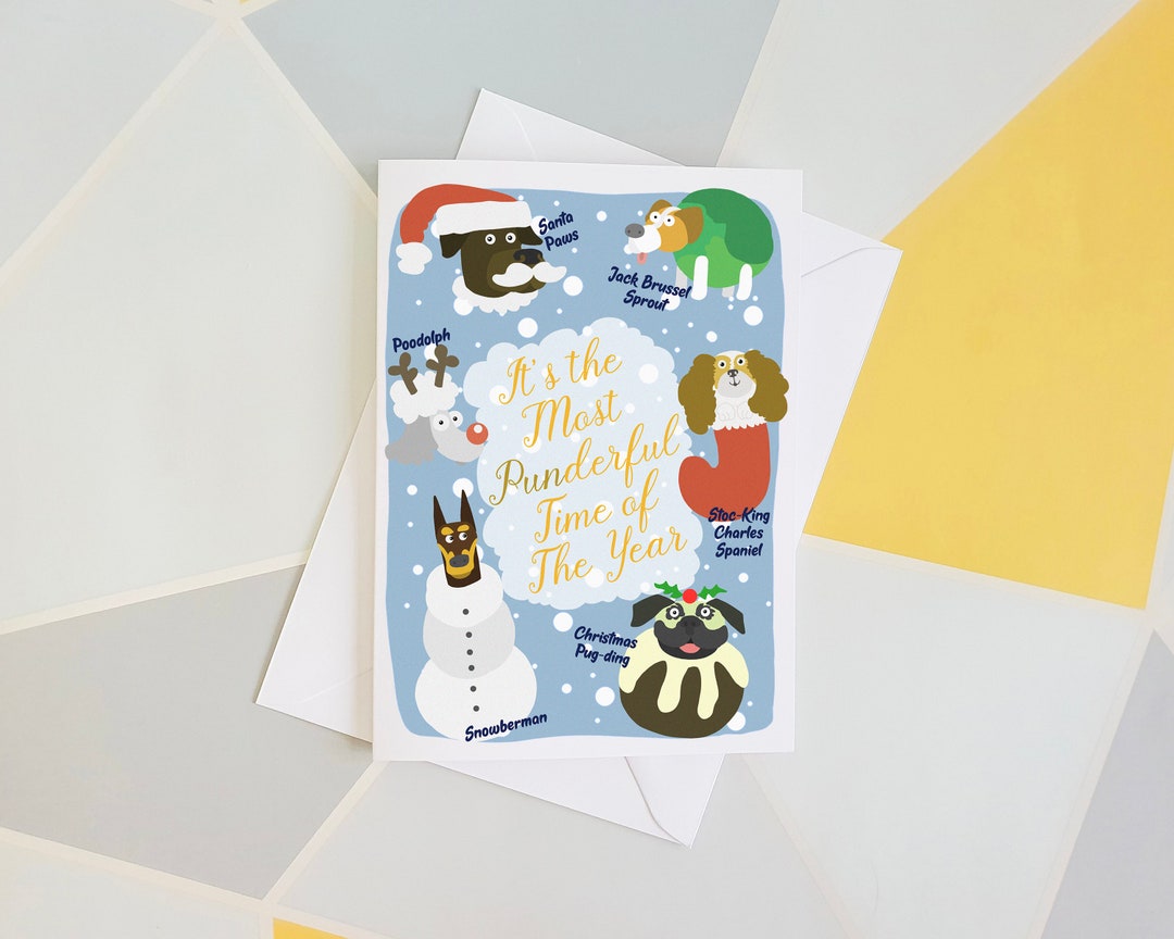 Christmas Puns Card, Dog Puns, Santa Paws, Christmas Pudding, Pug ...