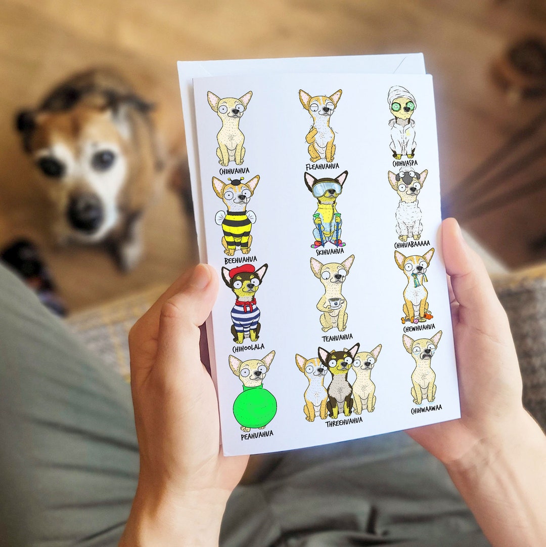 Chihuahua Card, Dog Greetings Card, Dog Puns, Funny Cartoon, Chihuahua ...