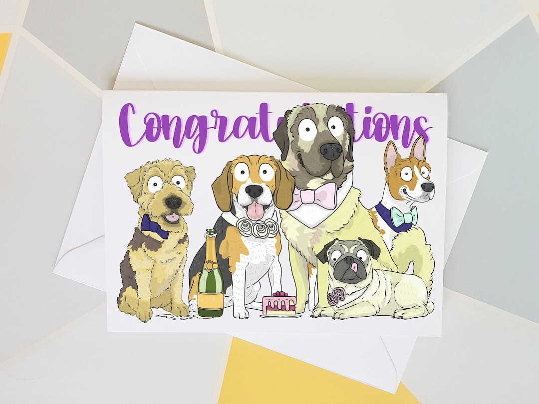 Wedding Card, Congratulations Card, Wedding Dogs, Wedding Gifts ...
