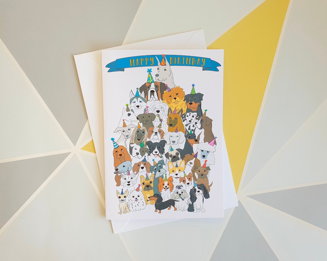 Cute Dogs Birthday Card - Fun Dog Cartoon Design, Perfect for Dog ...