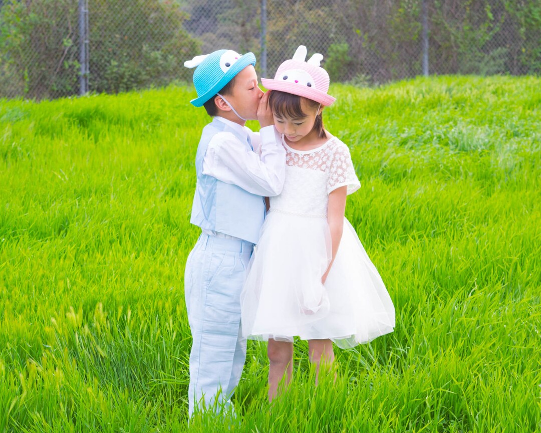 Straw Bowler Hat, Bunny Rabbit, Kid Unisex Boy Girl, Blue Pink, 40% ...