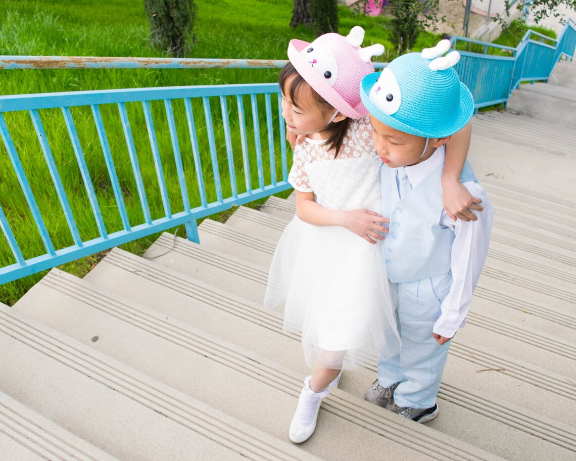 Straw Bowler Hat Bunny Rabbit Kid Unisex Boy Girl Blue - Etsy