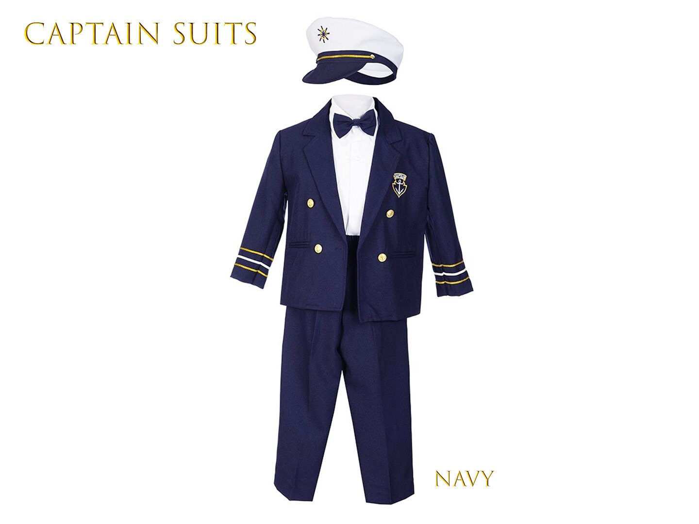 Boys Nautical Marine Captain 5 Pieces Suit With Navy White: | Etsy
