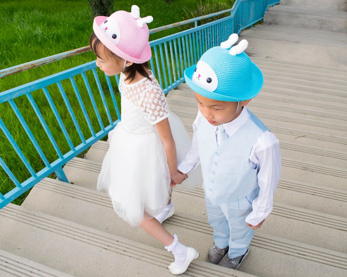 Straw Bowler Hat Bunny Rabbit Kid Unisex Boy Girl Blue - Etsy