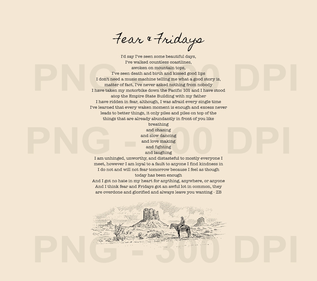 Zach Bryan Fear and Fridays Poem PNG Fall Cozy Season Concert - Etsy Zach Bryan Fear and Fridays Poem PNG Fall Cozy Season Concert - Etsy