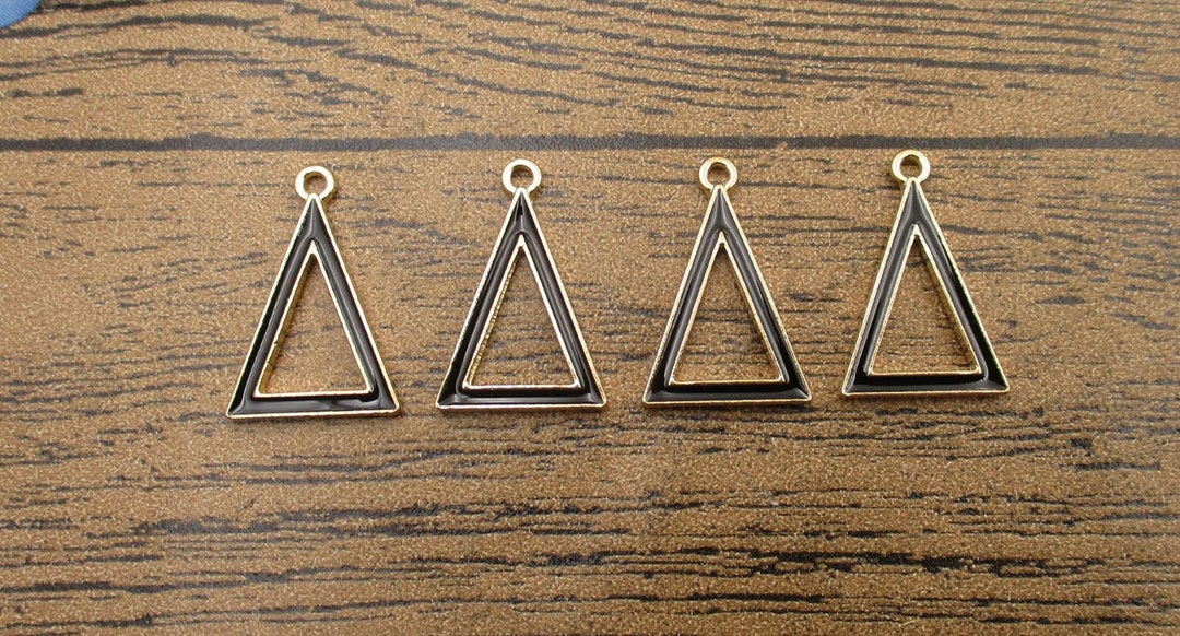 4 Triangular Shape Bezel Pendants,locket Frame,black Plated Enamel ...