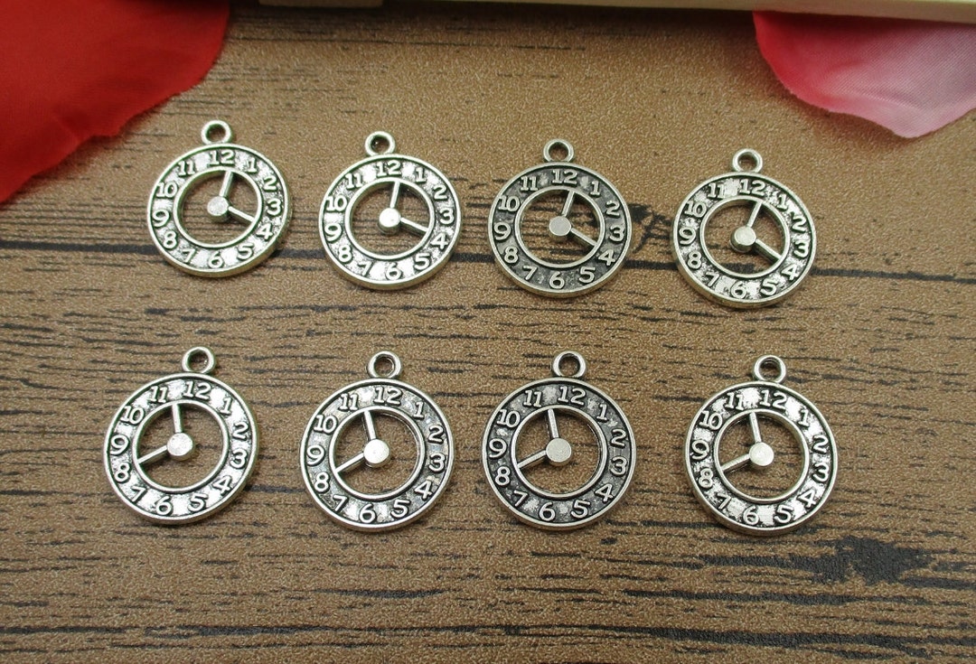 20 Clock Charms ,antique Silver Tone,double Sided-rs302 - Etsy