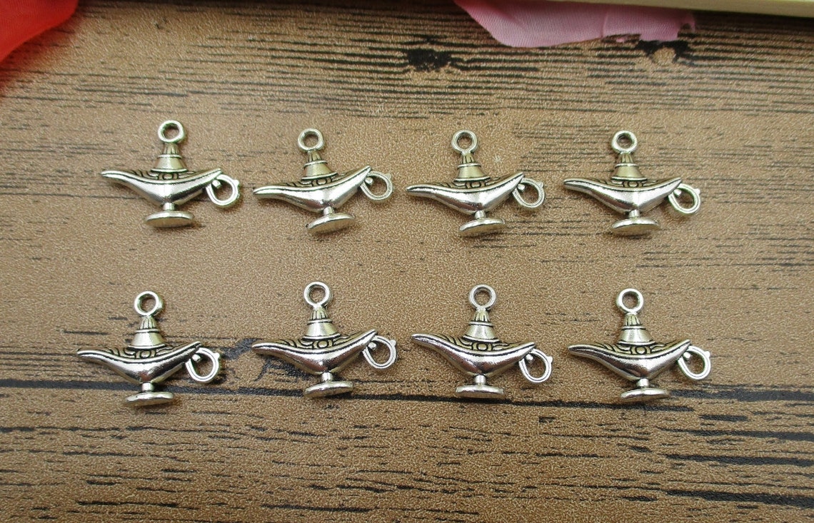 20 Wish Lamp Charms,antique Silver Tone,3d Charms,double Sided-rs334 - Etsy