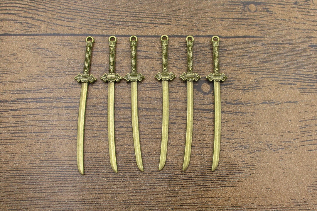 6 Samurai Sword Charms,antique Bronze Tone 2 Sided-rs1366 - Etsy