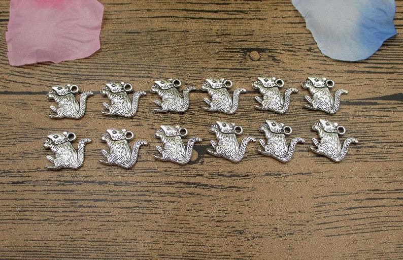 20 Squirrel CharmsAntique Silver Tone Double Sided-RS701 | Etsy