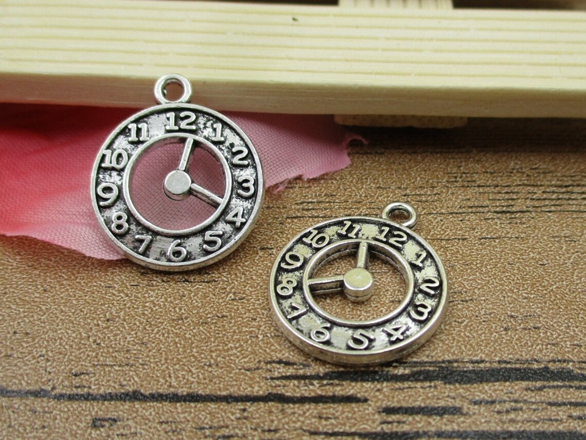 20 Clock Charms antique Silver Tonedouble Sided-rs302 | Etsy