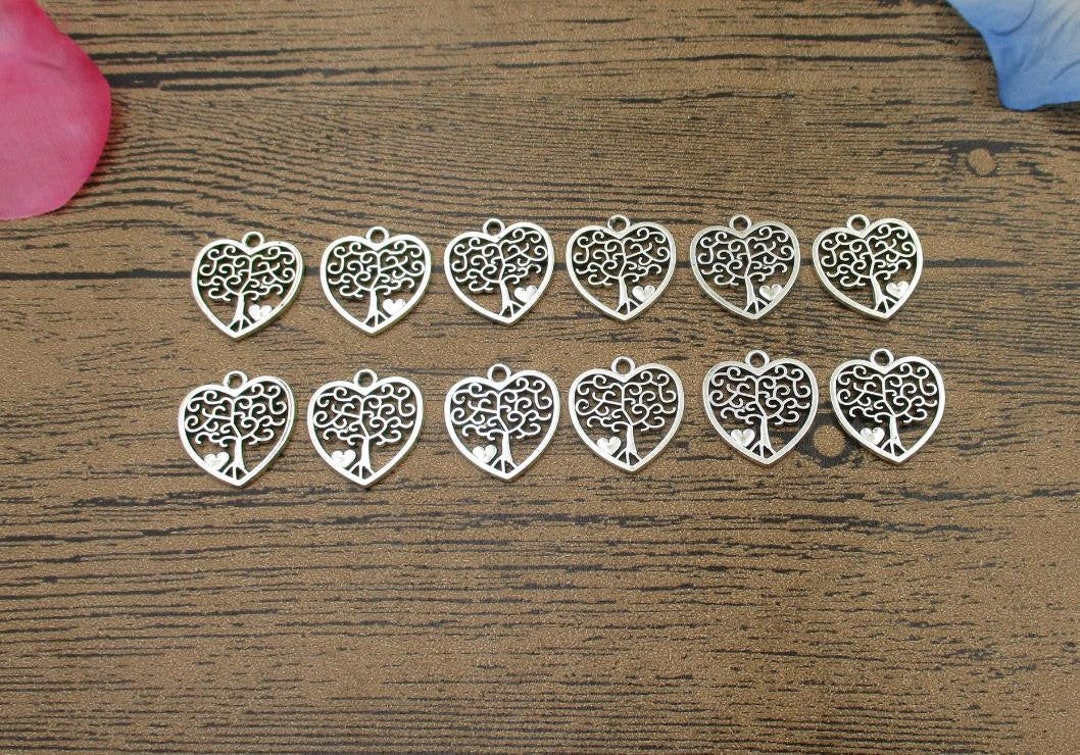 20 Heart-tree Charms,antique Silver Tone-rs873 - Etsy