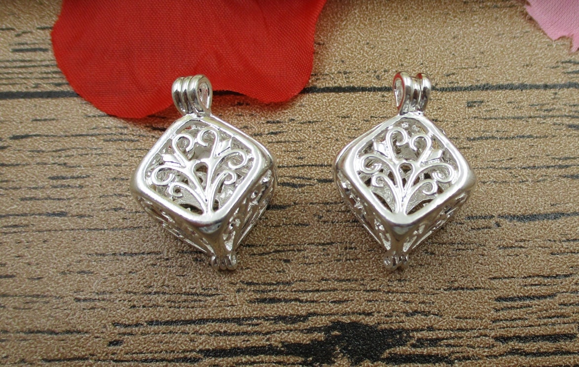 2 Cube Cage Pendant Small Cube Cage Charm for Pearls and - Etsy